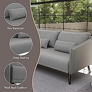 Lonkwa Loveseat Couch Sofa 59", Upholstered Couches for Living Room, Modern Fabric Love Seat, Mid Century 2 Seate Small Sofa with 2 Pillows - Small Space Office Bedroom Apartment, Light Grey
