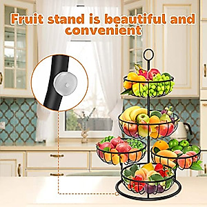5 Tier Fruit Basket for Kitchen Counter, Large Capacity Metal Wire Countertop Fruit Bowl Vegetables Storage, Detachable Snacks Stand Holder Organizer for Onions Potatoes Produce, Black