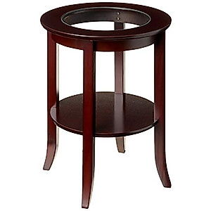 Frenchi Furniture-Wood Genoa End Table, Round Side /Accent Table , Inset Glass Espresso