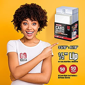 Semi Rigid Card Holders – 50 Card Holders for Trading Cards and 50 Penny Sleeves – Baseball Card Protectors - Baseball Card Sleeves -3-5/16" x 4-7/8" Including 1/2" Lip - Trading Card Sleeves