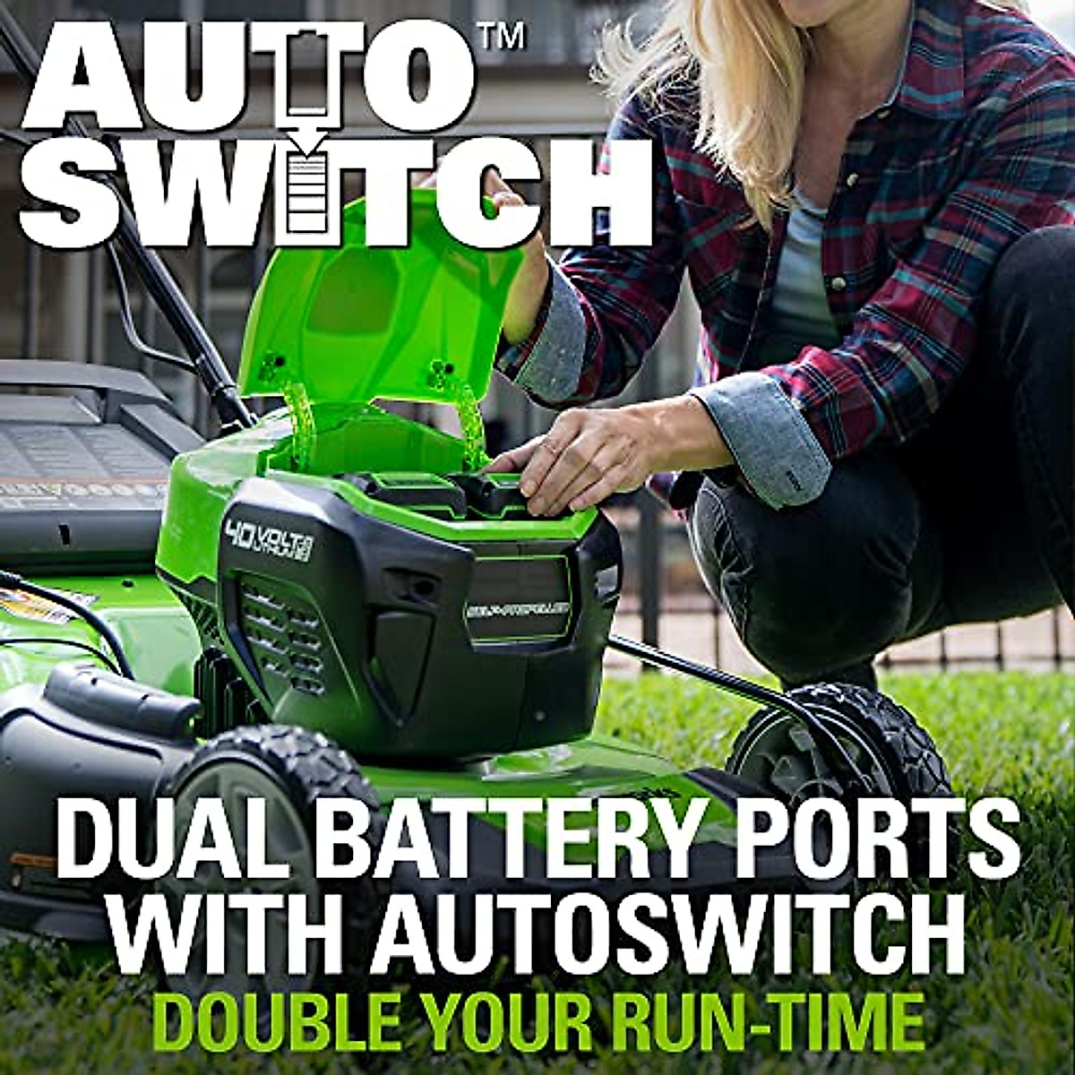 Greenworks 40V 21" Brushless (Smart Pace) Self-Propelled Lawn Mower, 2 x 4Ah USB (Power Bank) Batteries and Charger Included MO40L4413