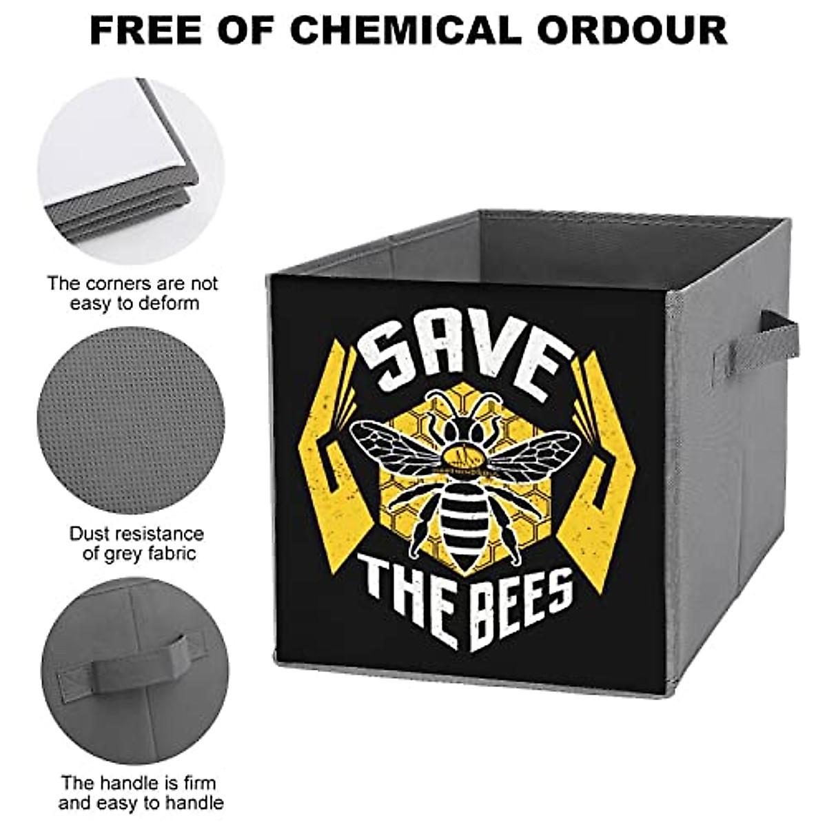 Heart Mind Soul Saves The Bees PU Leather Collapsible Storage Bins Canvas Cube Organizer Basket with Handles