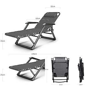 Phil Beauty Household Deck Chair Iron Alloy Balcony Chair 5 Gears Adjustable Leisure Nap with Pillow Portable,Black