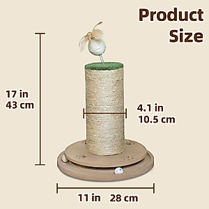 Purrzone Cat Scratching Post 3 in 1 Wooden Cat Toy with Cat Scratcher 17" Tall Cat Scratch Post with Track Balls Interactive Cat Toy for Indoor Kittens Adult Cats