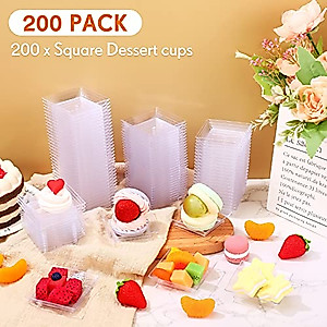 Gandeer 200 Pieces Mini Square Dessert Plates 2.5 x 2.5 Inch Disposable Appetizer Plates Small Clear Plastic Plates for Dessert Salad Appetizer Sauces Tastings Cake Wedding Party Serving
