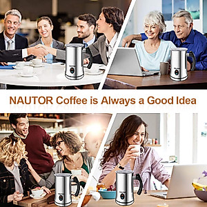 NAUTOR Milk Frother, Electric Milk Frother with Hot or Cold Functionality, Foam Maker, Silver Stainless Steel, Automatic Milk Frother and Warmer for Coffee, Cappuccino and Matcha