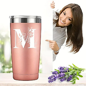 Generic Personalized Initial Mug Tumbler 20oz Initial Keychain, Monogrammed Travel Mug for Wedding Birthday Graduation Party, Birthday Christmas Gifts for Women Mom Sisters Teacher Coworker (D)