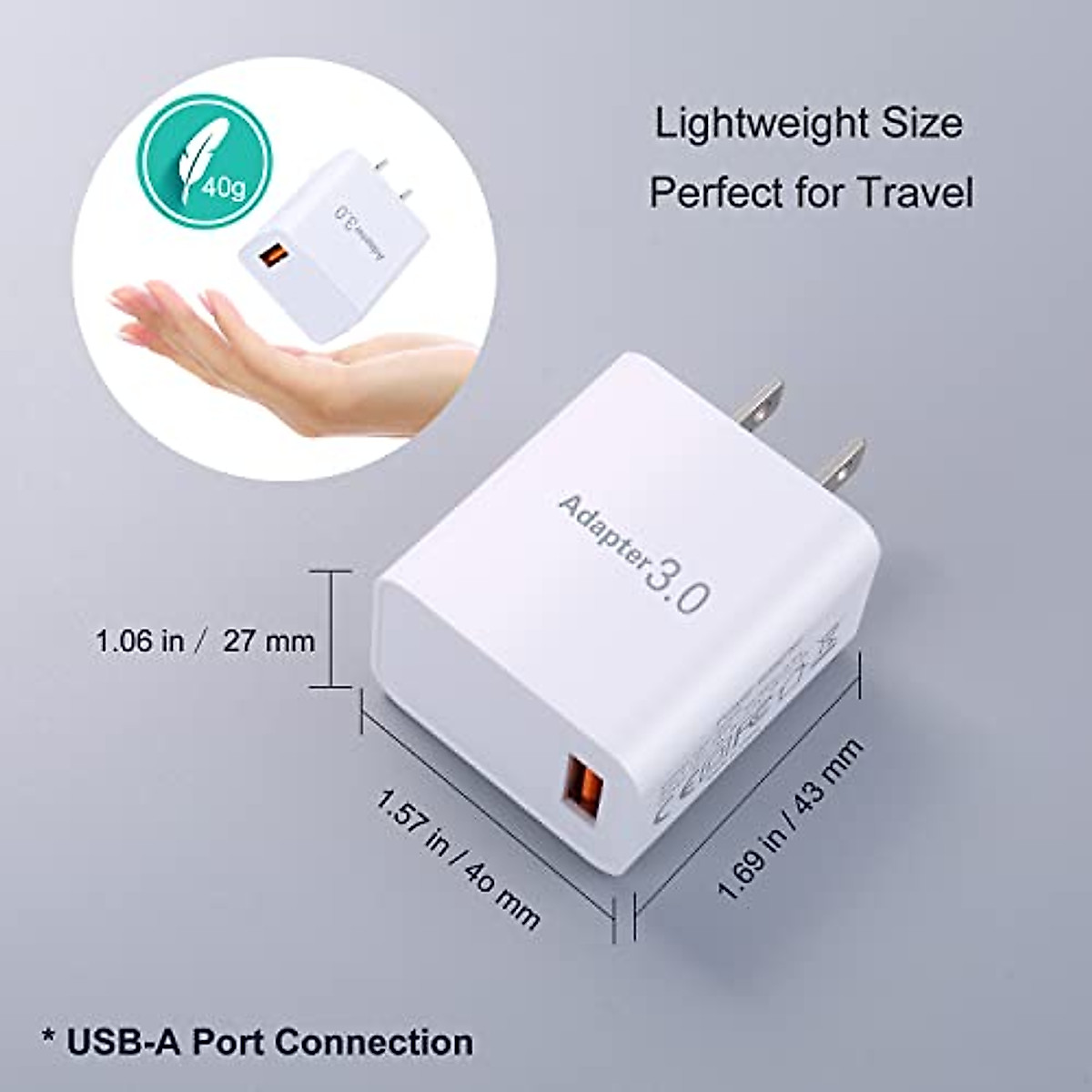 Fast Charge 3.0 Wall Charger, OKRAY 2 Pack 18W 3.0 Adapter Fast Charging USB Wall Charger Power Blocks Compatible iPhone 13/12/11/XR/XS/iPad, Samsung Galaxy S20/10/S9/S8, Note 10/9, Wireless Charger