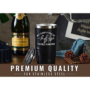 Onebttl Funny Music Teacher Gifts For Men, Women - My Class is Full of Treble Makers - 20 oz/590 ml Stainless Steel Insulated Tumbler with Straw, Lid - Music Lover Musical Themed Gifts - (Black)