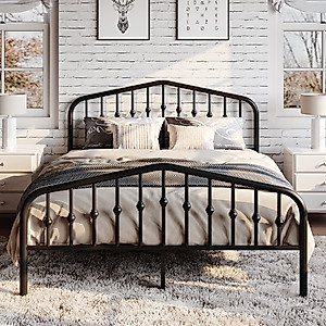 SHA CERLIN Full Size Metal Platform Bed Frame with Victorian Style Wrought Iron-Art Headboard/Footboard, No Box Spring Required, Black