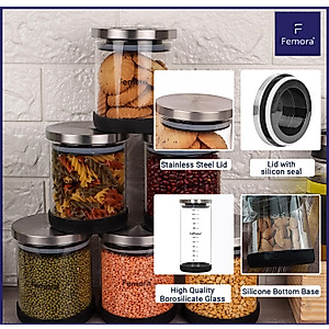 Femora Borosilicate Glass Air-Tight Jar with Silicon Base, 900 ml, Set of 2