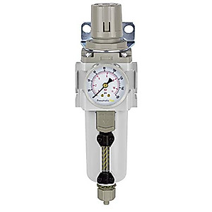 PneumaticPlus SAW400-N04BG-MEP Compressed Air Filter Regulator Piggyback Combo 1/2" NPT - Metal Bowl, Manual Drain, Bracket, Gauge