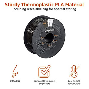 Amazon Basics PLA 3D Printer Filament, 1.75mm, Black, 1 kg Spool
