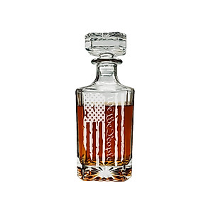 We The People Constitution American Flag USA Patriotic Whiskey Decanter Airtight Glass Stopper Custom Gift For Men Dad Veteran Father's Day