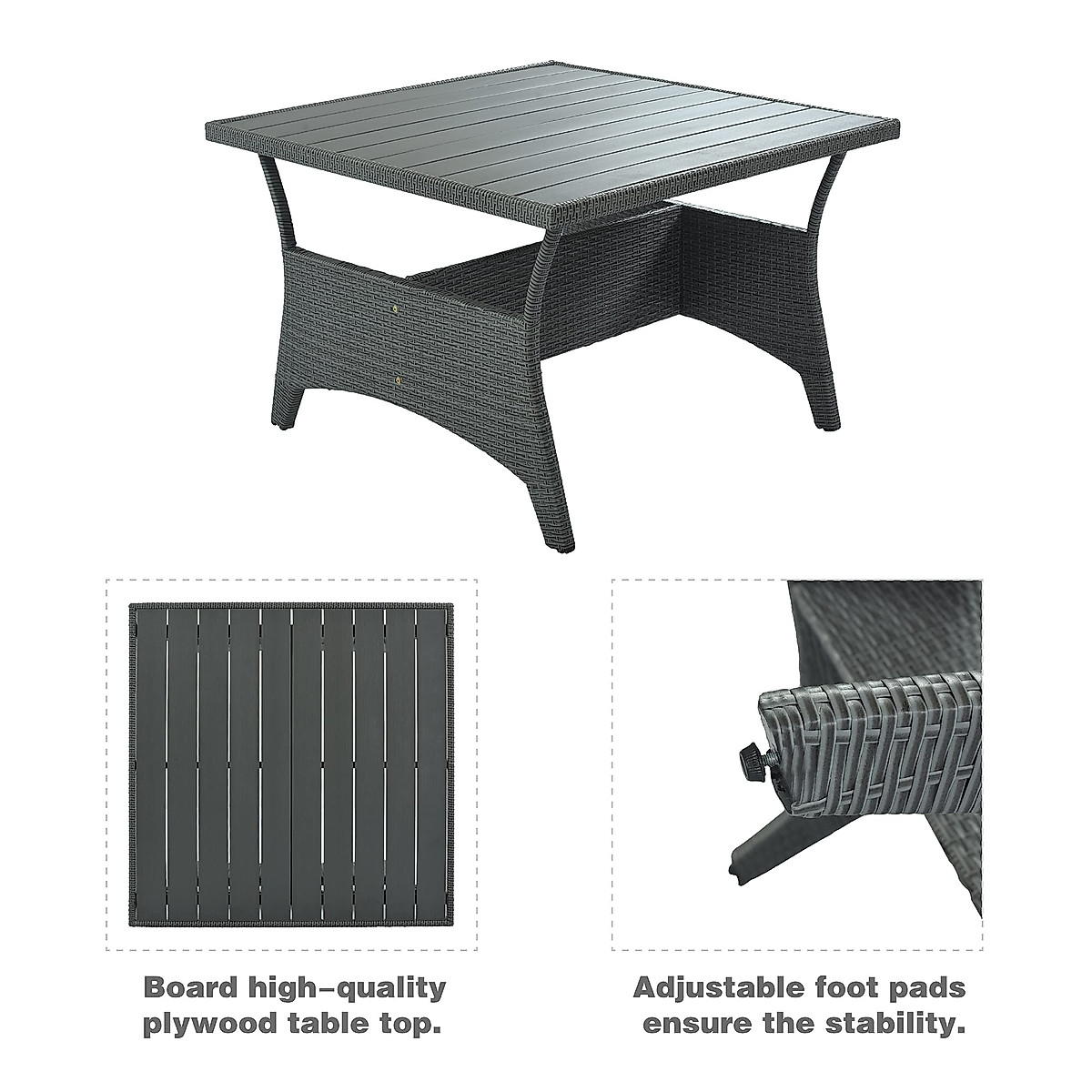 ERYE 6 Pieces Patio Conversation Furniture Sets Outdoor PE Rattan Wicker Sofa & Dining Table Group, 6Pcs All Weather Garden Seating Sectional with Rectangular Table, Armchairs, Loveseats and Corner