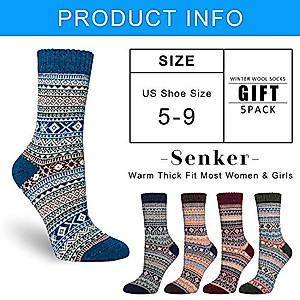 5 Pack Womens Wool Socks Winter Warm Socks Thick Knit Cabin Cozy Crew Soft Socks Gifts for Women