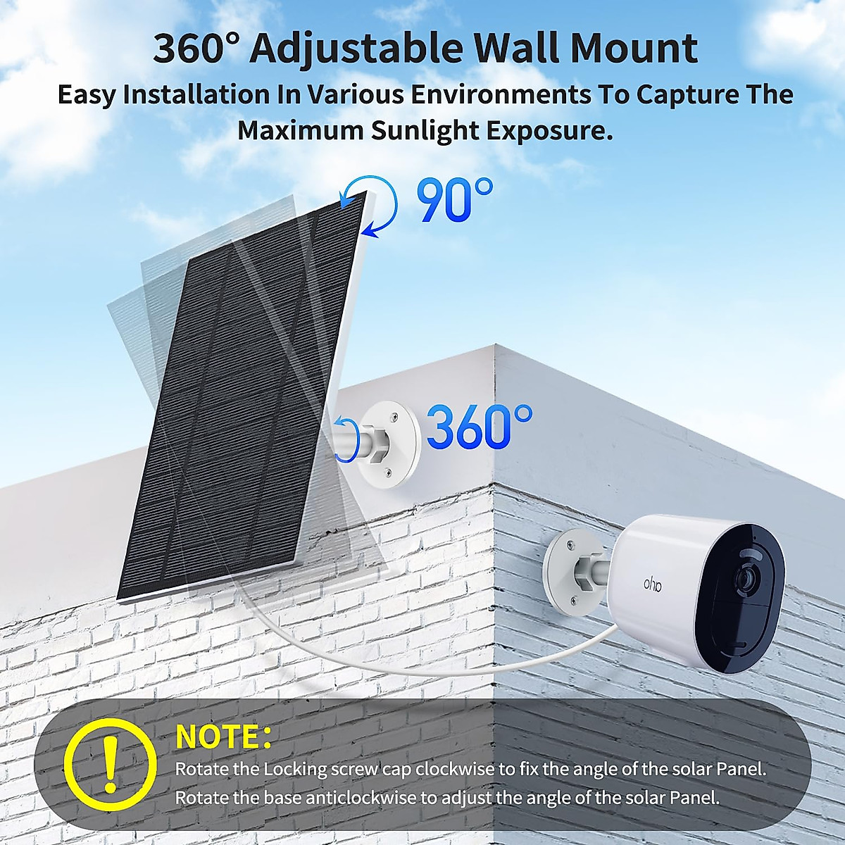 5W Solar Panel for Arlo Go 2, Arlo Pro 3 Floodlight, Arlo Pro 3, Arlo Pro 4, Arlo Ultra and Arlo Ultra 2 Cameras, Weather Resistant,360° Adjustable Easy Install Arlo Solar Panel Charger（1PC）