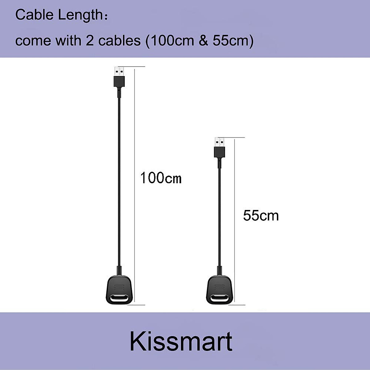 Kissmart Charger for Fitbit Charge 4/Charge 3, Charging Cable Cord for Fitbit Charge 4/3 Smart Wristband (2Pack, 1.8ft & 3.3ft)