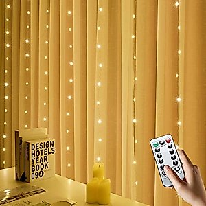 n Led Curtain Lights 9.8 ft and connectable with 300 led ,8 Modes USB with Remote,Waterpoorf for Christmas Bedroom Party Wedding Home Garden Wall Decorations(Warm White)