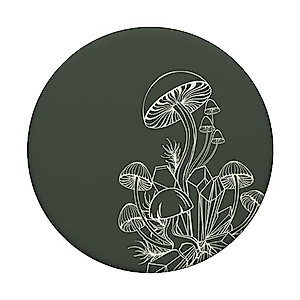 Minimalist Line Art Aesthetic Magic Mushroom in Dark Green PopSockets Standard PopGrip