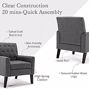 LUE BONA Upholstered Linen Accent Chair 18.5" H, Comfy Living Room Chair with Arms, Button Tufted Arm Chairs, Modern Armchair for Small Space, Bedroom, Living Room, Carbon Gray