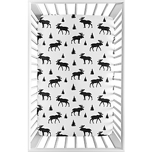 Sweet Jojo Designs Black and White Woodland Moose Baby Boy Fitted Mini Portable Crib Sheet for Rustic Patch Collection - for Mini Crib or Pack and Play ONLY