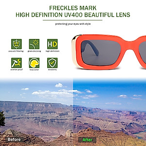 Freckles Mark Rectangle Retro Sunglasses for Men Women Vintage Square Glasses Disco Accessories (Red/Green)