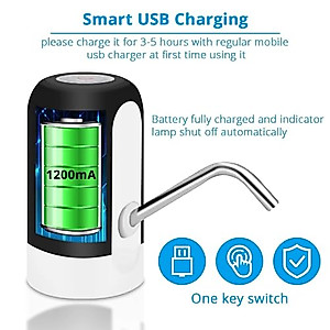 KUFUNG Water Dispenser for 5 Gallon Bottle - Rechargeable Water Pump for 5 Gal Jug, BPA-Free, Food Grade Silicone Hose, Stainless Steel Spout - 30-40 Days Battery Life, Easy One Switch Operation