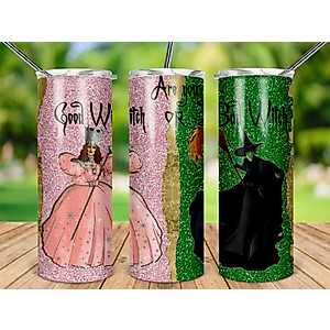 Are You Good Witch Or Bad Witch #1 20oz Stainless Steel Tumbler, Slide Door Lid & Straw Included, Wizard Oz, Glitter Print, Gift, Keeps Drinks Cold Or Hot