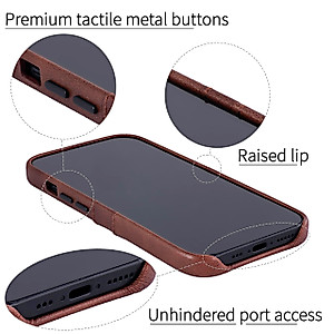 Dockem Card Case for iPhone 15 with Built-in Metal Plate for Magnetic Mounting & 2 Card Holder Pockets: Exec M2 Premium Synthetic Leather Wallet Case (iPhone 15, Brown)