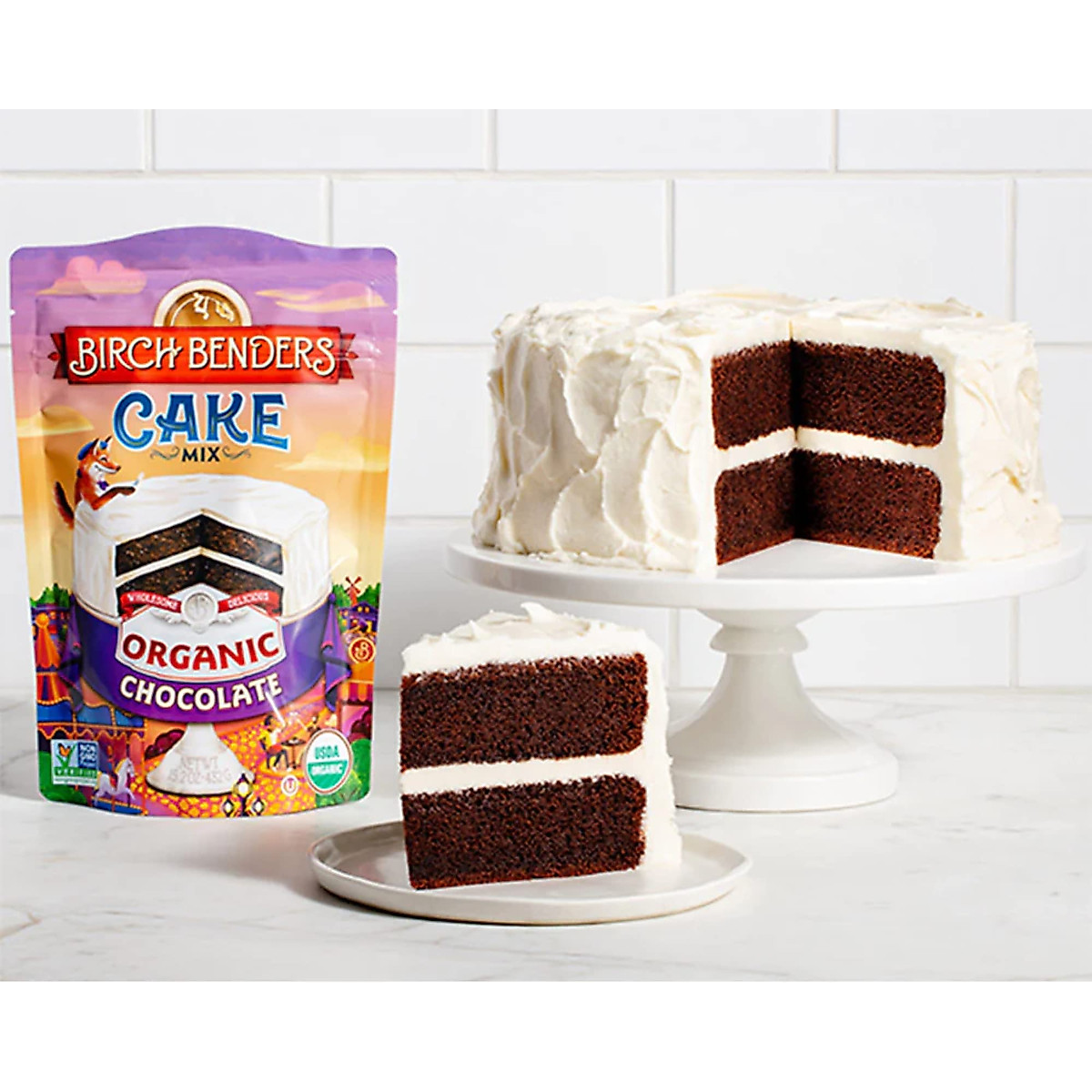 Birch Benders Organic Baking Mix Variety: Chocolate Cake, Yellow Cake, and Brownie Mix, Non-GMO, Kosher (Pack of 3) with By The Cup Swivel Spoons