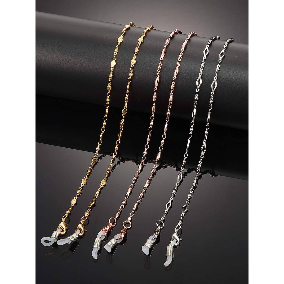 Tatuo 3 Pieces Stainless Steel Eyeglass Chain for women Cord Reading Glass Lanyard Sunglass Holder with 6 Pieces Extra Silicone Loop