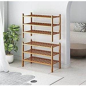 KSKSPE 4-Tier Free Standing Shoe Racks, Stackable | Beautiful | Natural | Functional | Sturdy, Bamboo Shoe Rack For Hallway Closet Living Room Entryway Organizer (4-Tier)