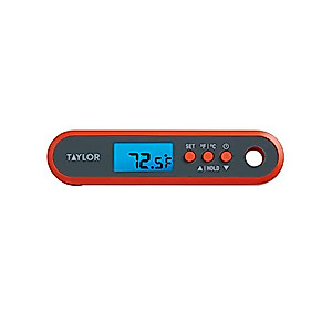 Taylor Digital Waterproof Food Meat and Candy Thermometer, with a Folding Probe, programmable presets, Backlit Display, andIncludes 2 AAA Batteries