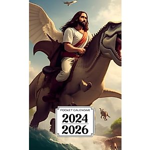 Pocket Calendar 2024-2026: Two-Year Monthly Planner for Purse , 36 Months from January 2024 to December 2026 | Jesus riding a dinosaur