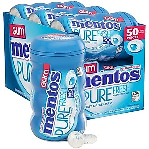 Mentos Pure Fresh Sugar-Free Chewing Gum with Xylitol, Fresh Mint, 50 Count (Pack of 6)