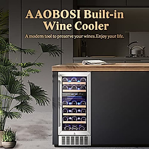 AAOBOSI 【Upgraded】 15 Inch Wine Cooler, 28 Bottle Dual Zone Wine Refrigerator with Stainless Steel Tempered Glass Door,Memory Function, Fit Champagne Bottles, Wine Fridge Freestanding and Built-in