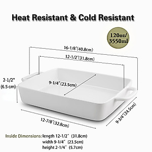 Livfodrm 9 x13 Baking Dish Ceramic Lasagna Pan for Oven, Large Bakeware Tray Rectangular Casserole Dishes with Double Handle for Cooking and Daily Use -White