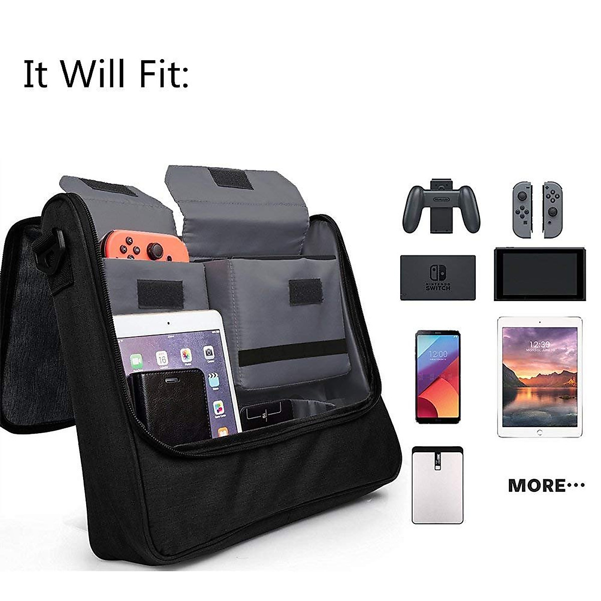 Everywhere Messenger Bag for Nintendo Switch, Libier Portable Storage Case Travel Shoulder Bag for Nintendo Switch, Holds the Switch Console, Pro Controller, Dock and Other Accessories