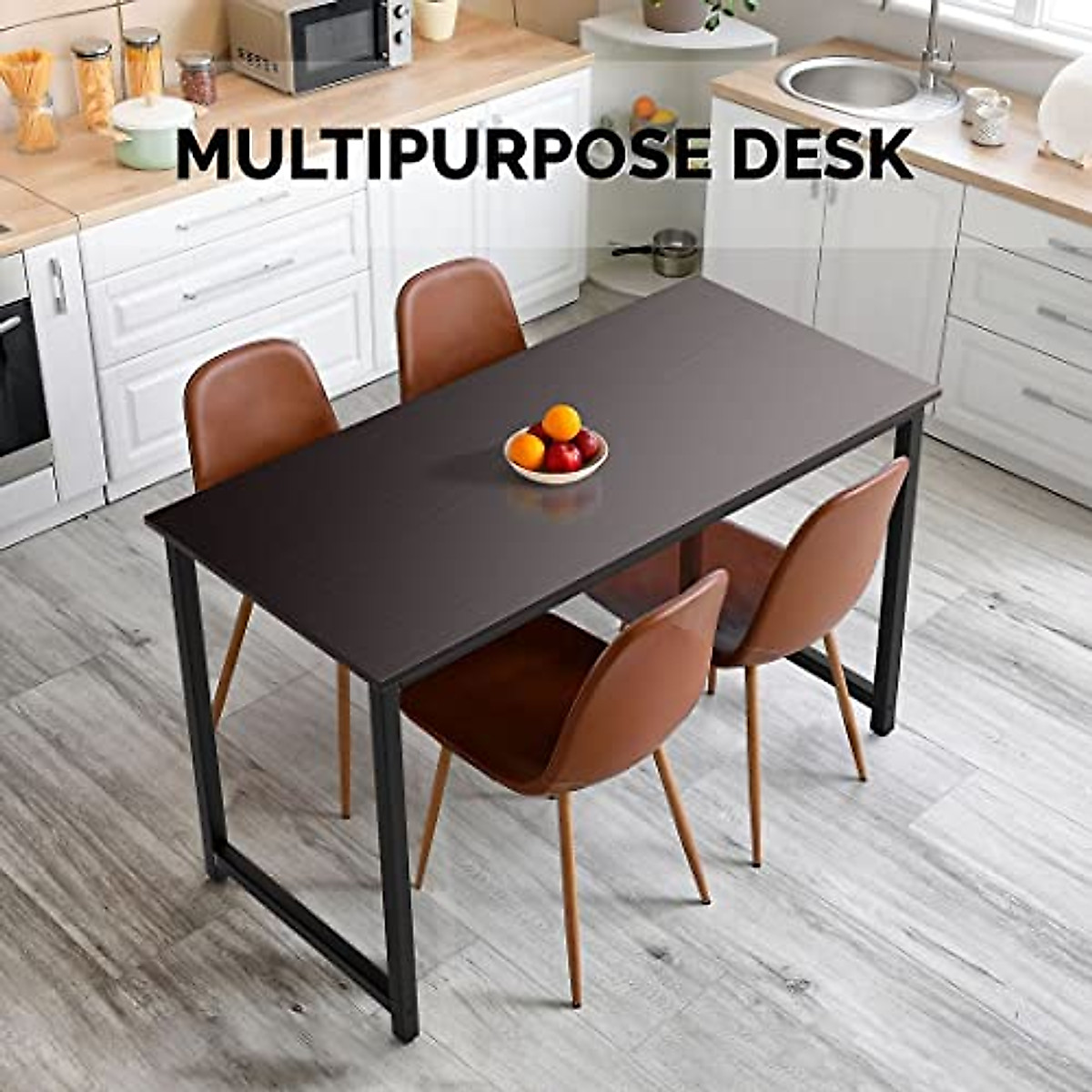Halter Extra Long Computer Desk for Home Office, 47" Modern, PC, Laptop Office Desk, for Gaming, Studying, Working Sturdy Writing Table and Crafting Table, Easy Assembly, Black Desk, Black Frame