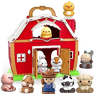 Letapapa Farm Animals Big Barn Toy for 1 2 3 Year Old, Toddler Educational Montessori Toys, Farm Pretend Playset with Barn & Farmer, Christmas Birthday Gift for Toddler Kids 1-3 Years