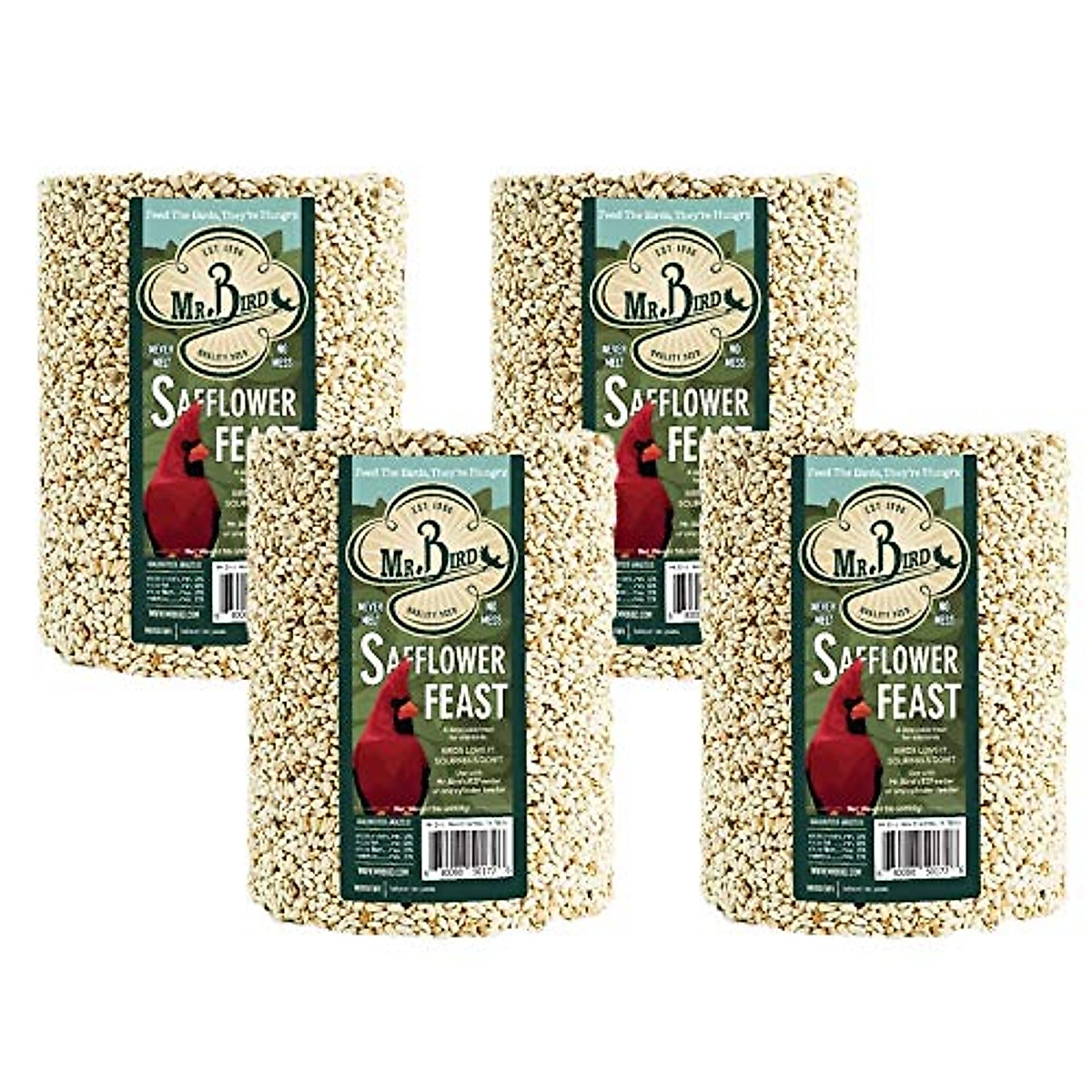 4-Pack of Mr. Bird Safflower Feast Large Wild Bird Seed Cylinder 5 lbs.