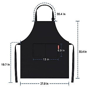 APRONPANDA Chef Apron for Men Women with 2 Pockets,100% Cotton Kitchen Cooking BBQ Apron with Adjustable Neck,Unisex Black Apron
