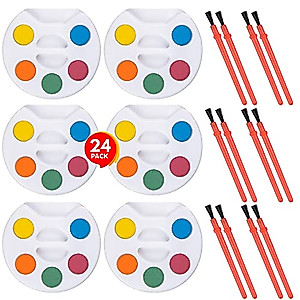 Mini Watercolor Kids Paint Set, Pack of 24, Bulk Kids Paint Palette, 5 Color Mini Paint Set Kit with Brushes, Art Party Favors for Kids 3-5 Boys & Girls, Educational Paint Party Favors for Kids Party