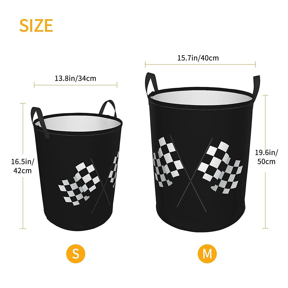 Checkered Flags Race Car Flag Laundry Basket Laundry Basket with Handle Waterproof Round Oxford Cloth Laundry Basket Storage Basket