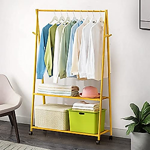 MoNiBloom Bamboo Garment Rack with Wheels Coat Rack Stand Clothes Rack with 2-Tier Storage Rack for Bedroom Living Room Entryway Home Office (Length 37.4", Natural)