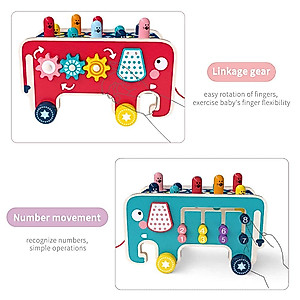 NUKied Wooden Hammering and Pounding Toys, Wooden Toys for 1 Year Old with 2 Mallets Pull Along Elephant Gopher Toy, Montessori Toys for 1 2 3 Year Old Toddler Boys Girls Birthday