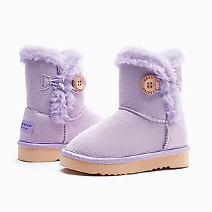 Weestep Wood Button Warm Shearling Winter Lightweight Snow Boots(7 Toddler, Purple)