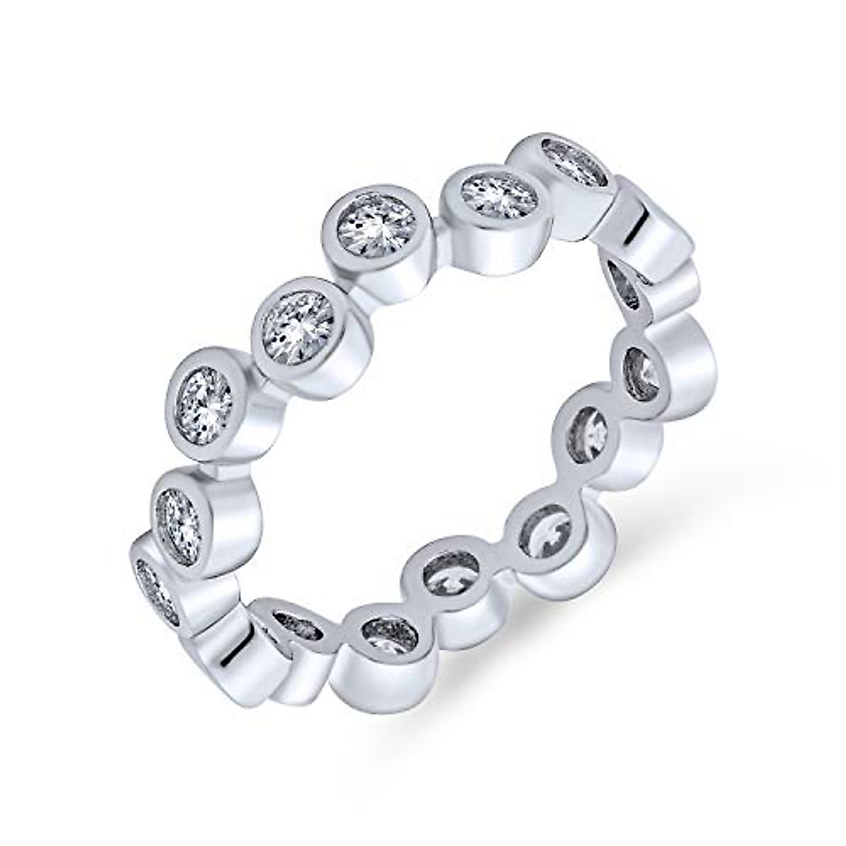 Bling Jewelry Bubble Circle Geometric Zig Zag Cubic Zirconia Bezel Band CZ Eternity Ring For Women .925 Sterling Silver