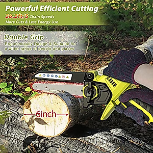 HAJACK Mini Chainsaw, 6-Inch Electric Cordless Chainsaw with 2 Batteries & 2 Chains, Power Chain Saws with Power Indicator, Portable Handheld Chainsaw for Trimming & Cutting, Small Battery Chainsaw